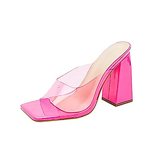 Fashion Women's Color Slippers Thick High Solid Transparent Toe Heel Women's Slipper Womens Arch Support Slippers Size 9 (Hot Pink, 7.5)