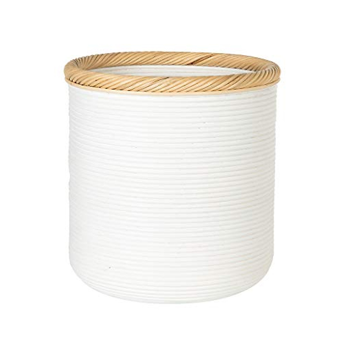 KOUBOO Round Coiled Rattan Twisty, Natural and White Storage Basket