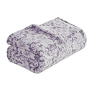 FY FIBER HOUSE Flannel Fleece Throw Blanket Super Soft Lightweight Microfiber with Flower Print for Couch, 50"X60", Lavender