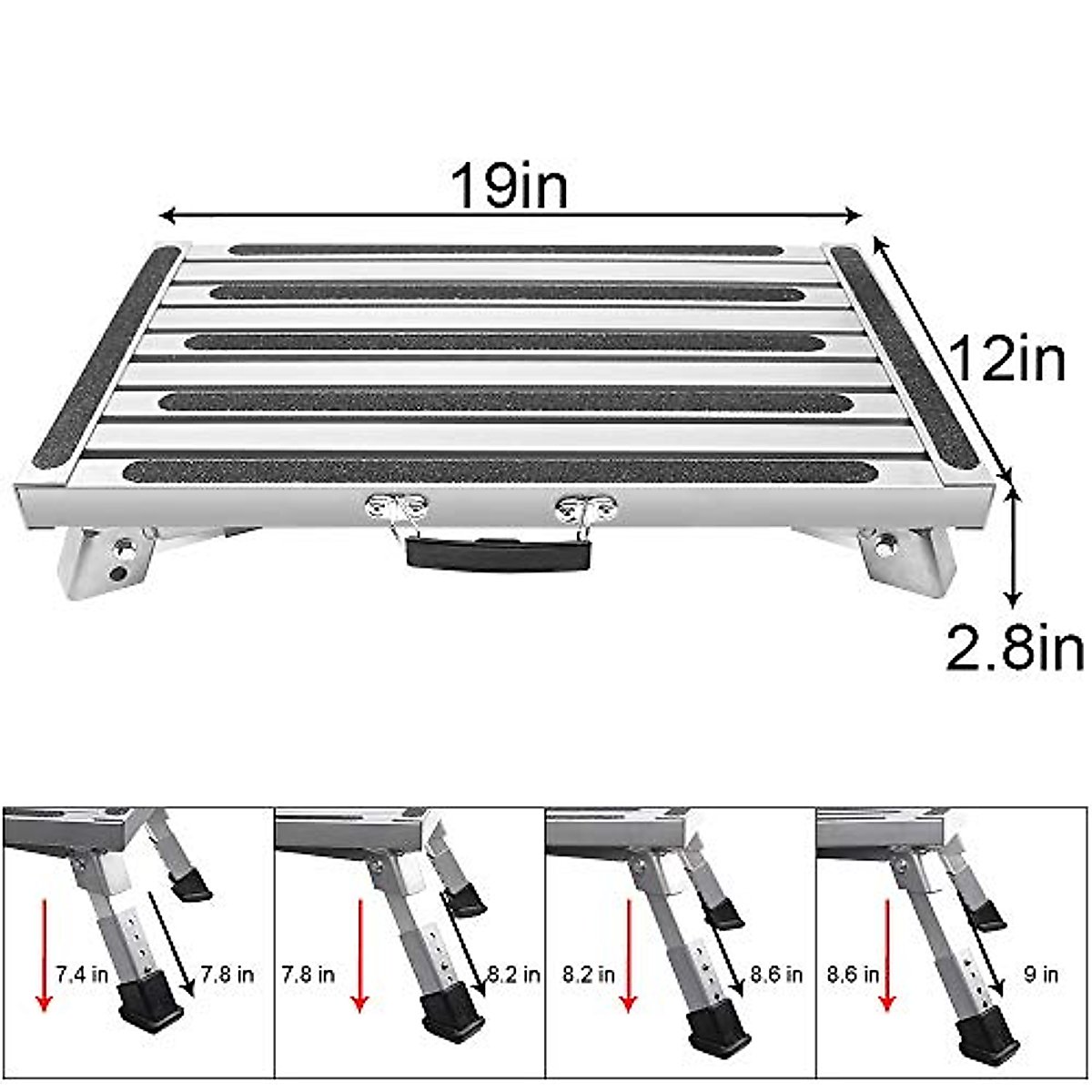 RV Step, RV Step Stool, Adjustable Height Aluminum Folding Platform Step with Non-Slip Rubber Feet, Handle, RV T Level, Durable Construction Supports Up to 1000 lbs, Easy Storage and Transport HELESIN