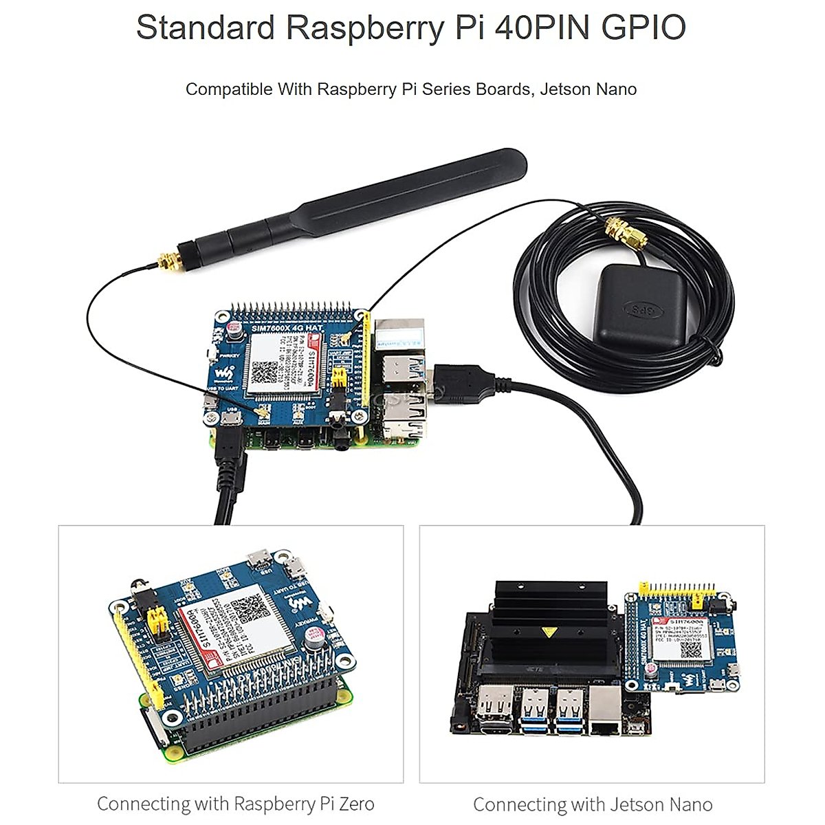 4G 3G GNSS HAT Based on SIM7600A-H LTE CAT4 150Mbps Wireless Communication Telephone Call SMS Compatible with Raspberry Pi 4 3 2 Model B B+ Zero W WH (US CA)@XYGStudy