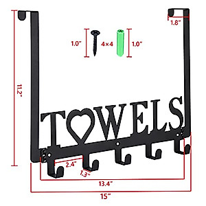 WeeksEight Over The Door Towel Rack, Metal Bath Towel Holder Hanger for Bathroom Bedroom Door Hanging Towels Bathrobe Robe, Towel Hooks for Bathrooms (5 Towel Hooks, Black)