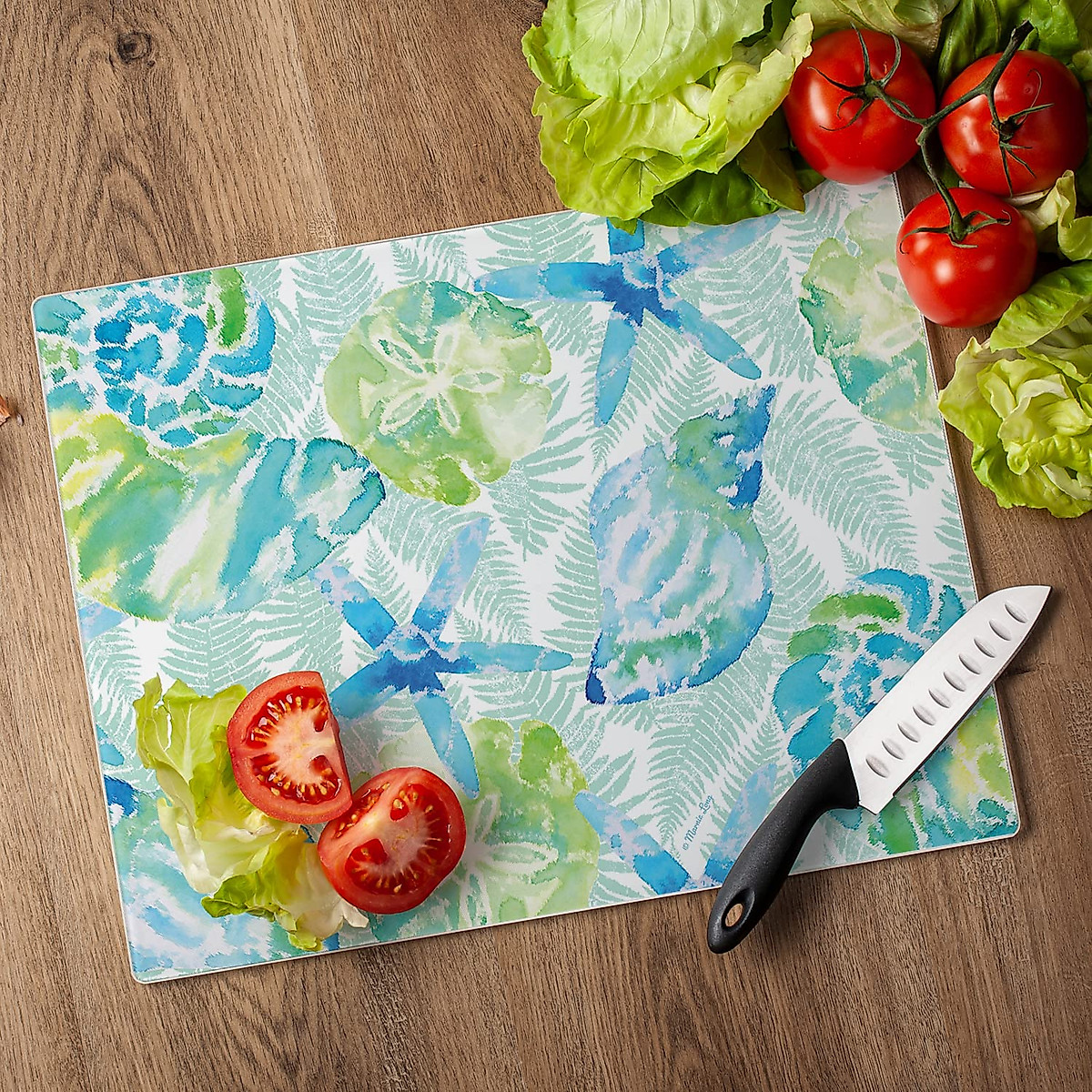 CounterArt Coastal Isla Mona 3mm Heat Tolerant Tempered Glass Cutting Board 15” x 12” Manufactured in the USA Dishwasher Safe