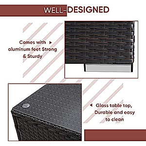 SUNCROWN 7-Piece Outdoor Patio Furniture Sofa Set - All-Weather Wicker Sectional with Washable Cushions and Modern Glass Coffee Table - Red