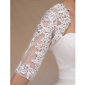 Women's Wedding Jackets Lace Bridal Bolero Shawl Tulle Cape for Bride Bridesmaid Wrap Shrug (One Size, Half Sleeve Ivory)
