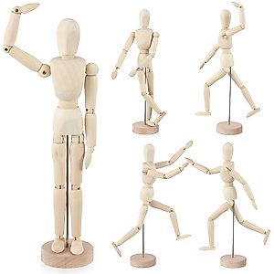 Hiboom 4 Pcs Artists Wooden Manikin 12 Inch Wooden Mannequin Figure Posable Drawing Figure Flexible Articulated Human Mode Body with Base for Home Office Desk Sketching Painting Gift