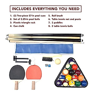 Hathaway Newport 7-ft Pool Table Tennis Combination with Dining Top, Two Storage Benches with Accessories - Driftwood