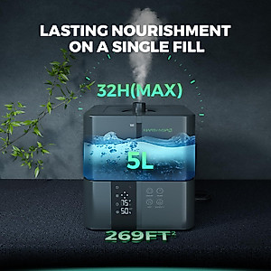 MARS HYDRO Plant Humidifier 5L,with Adjustable Humidity,Timer Function,Ultrasonic Precise and Silent Operation,No-Leak Seal for Grow Tent,Indoor Planting,Greenhouse,Bedroom