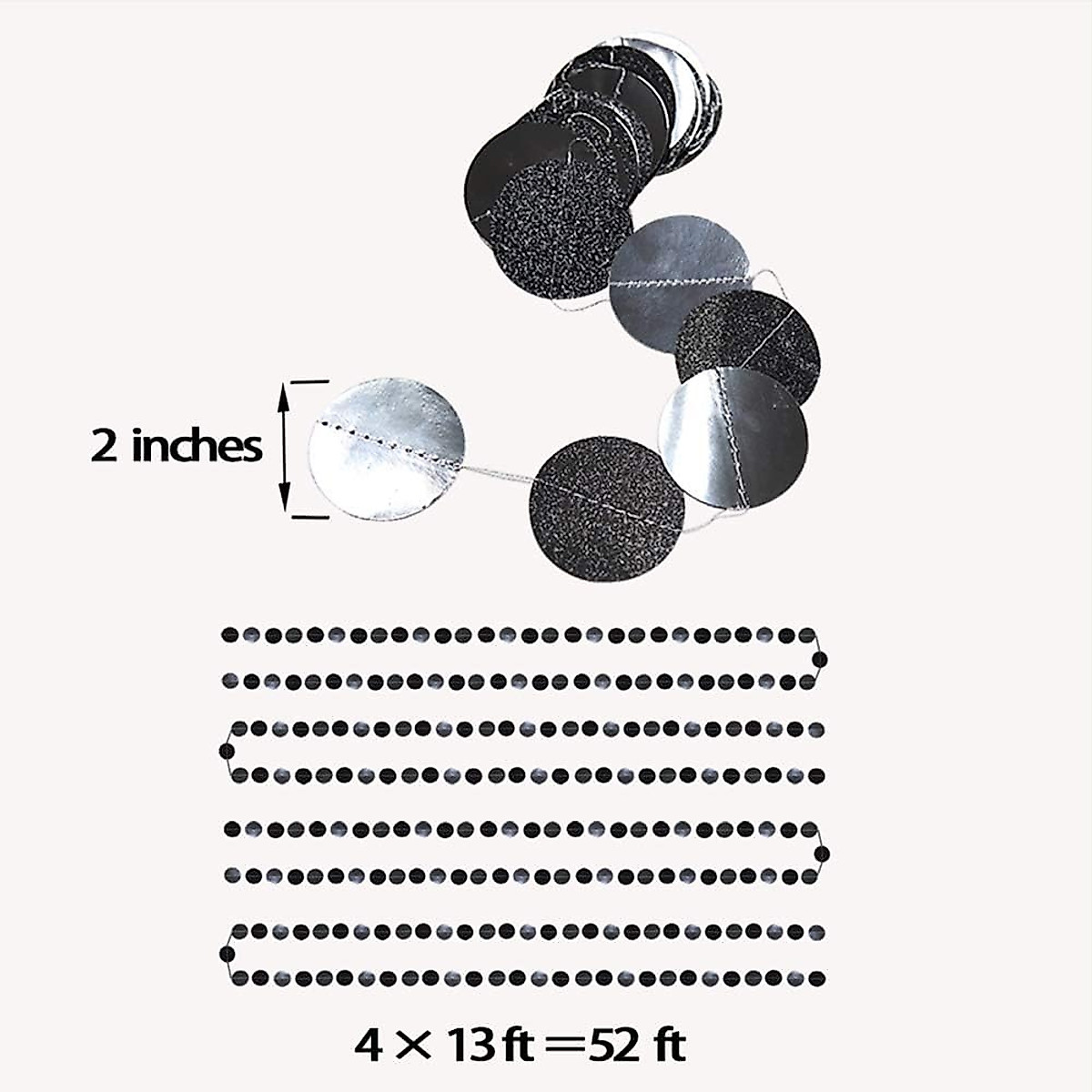 Cheerland Glitter Charcoal Grey Black Circle Garland Kit Halloween Party Decoration Hanging Polka Dots Streamer Backdrop Banner Birthday Wedding Retirement New Years NYE Bachelorette Bridal Shower