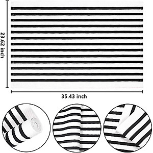 Layered Door Mat Black and White Striped Doormat 24'' x 35'' Front Porch Rug Machine Washable Indoor Outdoor Rug for Front Porch Hand-Woven Entryway Rug for Laundry/Bathroom/Bedroom