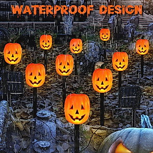 Retisee 10 Pcs Halloween Pumpkin Pathway Markers Lights Solar Powered Pathway String Lights Light up Jack O Lantern Pumpkin Garden Stakes for Yard Lawn Tree Patio Walkway Driveway Party Decor