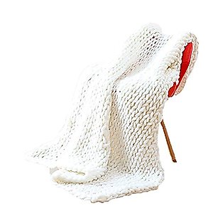 Elero Chunky Knit Blanket Merino Wool Hand Made Boho Soft and Cozy Bulky Throw Blanket for Bedroom Sofa Home Decoration White 32x40