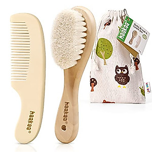 haakaa Baby Hair Brush and Comb Set for Newborns & Toddlers, Natural Hair Comb Wooden Comb Perfect Baby Shower and Registry Gift - Ideal for Cradle Cap