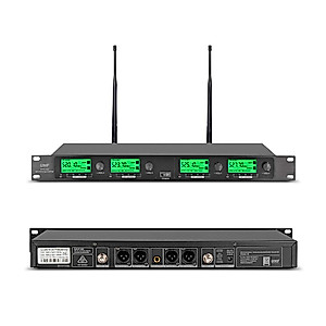WENWEN Wireless Microphone System Pro UHF 4 Channel 4 Lavalier Bodypacks 4 Lapel Mic 4 Headsets for Karaoke System Church Speaking Conference Wedding Party