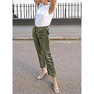 Acelitt Womens Casual Linen Pants Lightweight Drawstring Elastic Waist Spring Summer 2025 Beach Slacks Comfy Trousers with Pockets Green X-Large