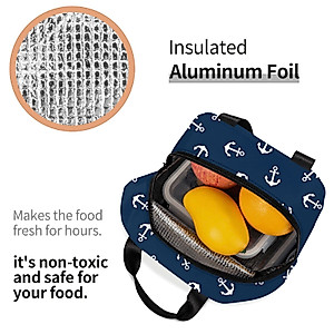 QIUWIOV Anchor Navy Lunch Bag Insulated Reusable Lunch Box Thermal Tote Bag Container Cooler Bag for Women One Size