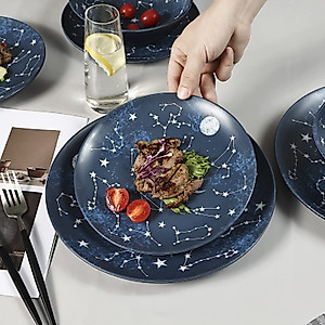 Gofunfun 12 Piece Melamine Dinnerware Sets for 4 - Starry Pattern Camping Dishes Set for Indoor and Outdoor Use, Dishwasher Safe Plates and Bowls Sets, Dark Blue