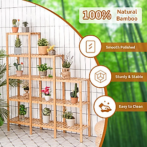 Giantex 5 Tier Bamboo Shelf, Cube Storage Organizer w/ 9 Cubes, Bamboo Bathroom Shelf, Multipurpose Storage Organizer Display Plant Stand for Home Office Living Room Balcony