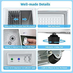 PETSITE 5 cu ft Chest Freezer, Compact Deep Freezer w/ 7-Grade Adjustable Temperature, Removable Storage Basket & 2 Wheels, Quiet & Energy-saving Freezer for Kitchen Apartment Office, White