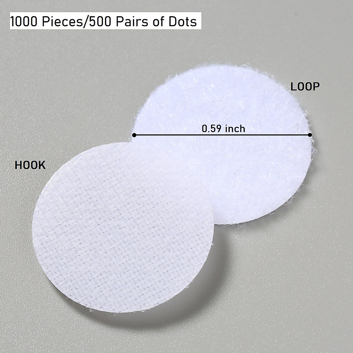 Vabba 1000 Pcs (500 Pairs) 0.59inch Diameter Hook and Loop Fastener Self Adhesive Round Circle Sticky Sticker Dots for Arts and Crafts School Classroom Home and Office Use, White