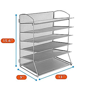 CLATINA 6-Tier Metal Mesh Desk File Organizer Desktop Letter Tray Paper Document Holder for Office Home School Gray