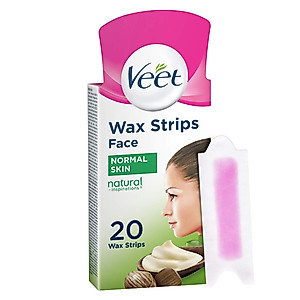 Veet Face Cold Wax Strips Naturals for Normal Skin, 10 Double Sided Strips, Pack of 20