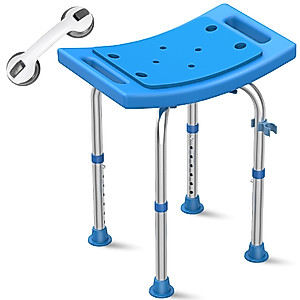 FSA/HSA Eligible Upgraded Heavy Duty Stainless Steel Shower Chair Seat, 400lbs Adjustable Shower Stool w/Assist Grab Bar/Padded,Blue Bath Seat Chair,Tool-Free Shower Seat for Inside Bathtub by UGarden