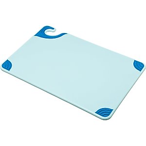 San Jamar Saf-T-Grip Plastic Cutting Board with Safety Hook, 12" x 18" x 0.5", Blue