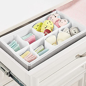 mDesign Soft Fabric Dresser Drawer/Closet Divided Storage Organizer Bins for Nursery - Holds Blankets, Bibs, Socks, Lotion, Clothes, Shoes, Toys, Jane Collection - Set of 5 - Stone Gray/White