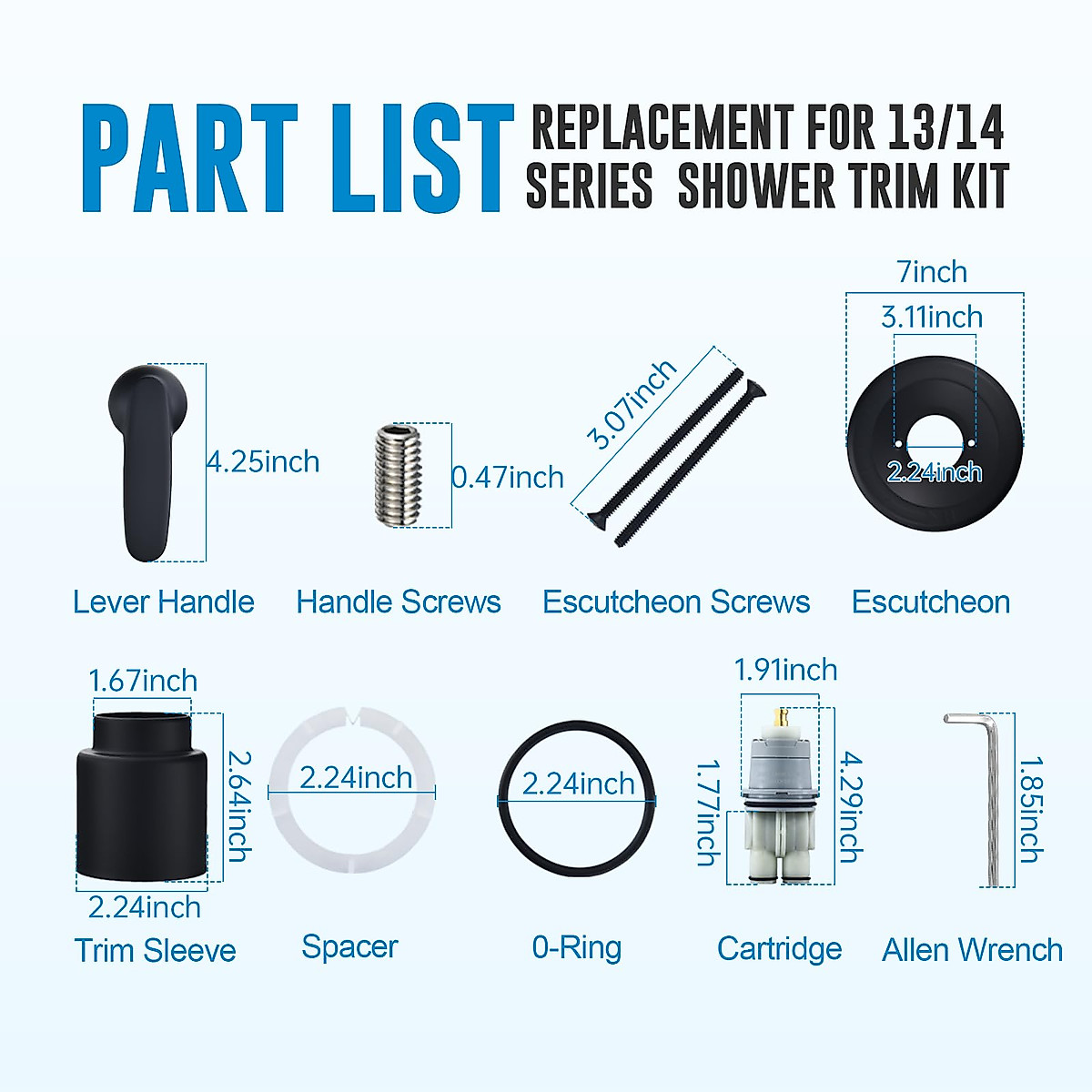 Replacement for Delta Classic 13 Series Single-Function Trim Kit, T13010 Shower Handle, Fit Delta Shower Valve R10000 Series, Matte Black (Cartridge Included)