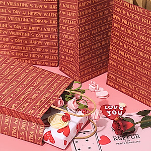 Whaline 16Pcs Happy Valentine's Day Kraft Gift Paper Goody Bags with Handles Retro Red Party Favor Bags Sweet Love Theme Party Treat Goodie Candy Bags for Valentines Day Wedding Supplies