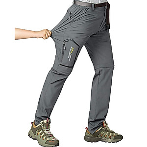 Mens Hiking Stretch Pants Convertible Quick Dry Lightweight Zip Off Outdoor Travel Safari Pants (818 Dark Grey 32)