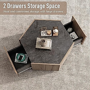 WESOME Farmhouse Coffee Table with Storage for Living Room Furniture - Modern Light Oak Grey Hexagonal End Tables