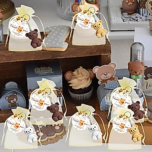 BUYWUMORE 18 Sets Bear Party Favors Mini Bear Keychains with Gold Organza Bags Thank You Tags for Baby Shower Bear Theme Party Return Favors Goodie Bag Decor Classroom Rewards Supplies（Mini Bear）