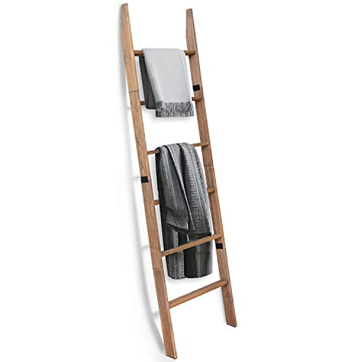 Ilyapa Blanket Ladder for The Living-Room - Rustic Decorative Quilt Ladder with Folding Construction for Easy Storage, Brown Weathered Wood