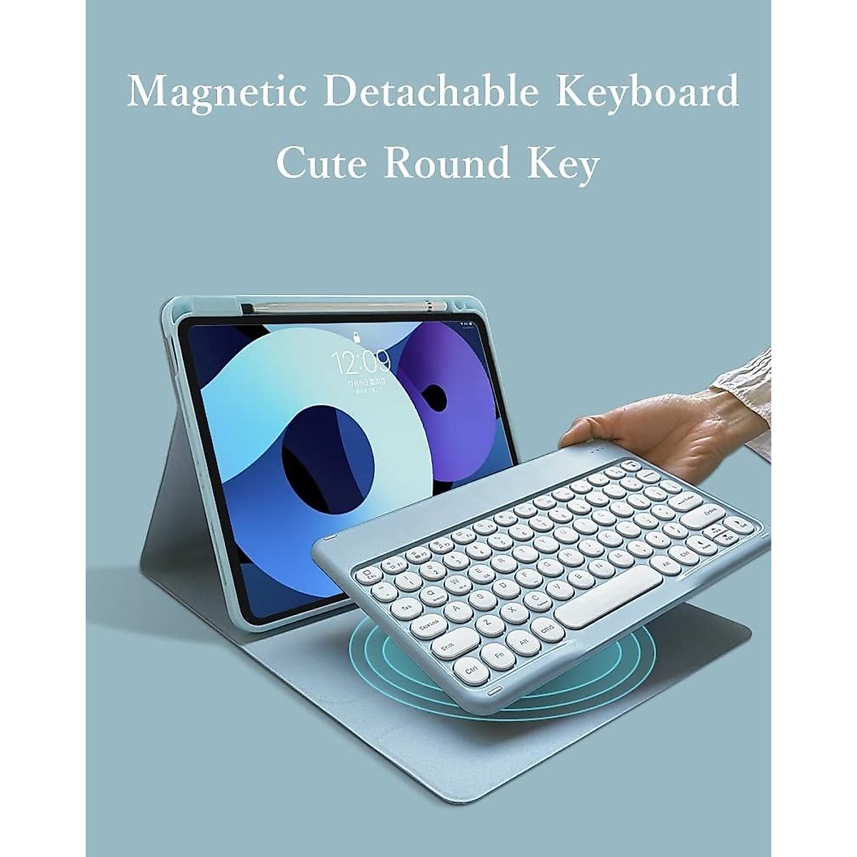 kaitesi Keyboard Case for iPad 9th Generation 8th 7th Gen 10.2"/ iPad Air 3rd Gen 10.5"/iPad Pro 10.5 inch Keyboard Case Detachable BT Keyboard Round Key (Misty Blue)