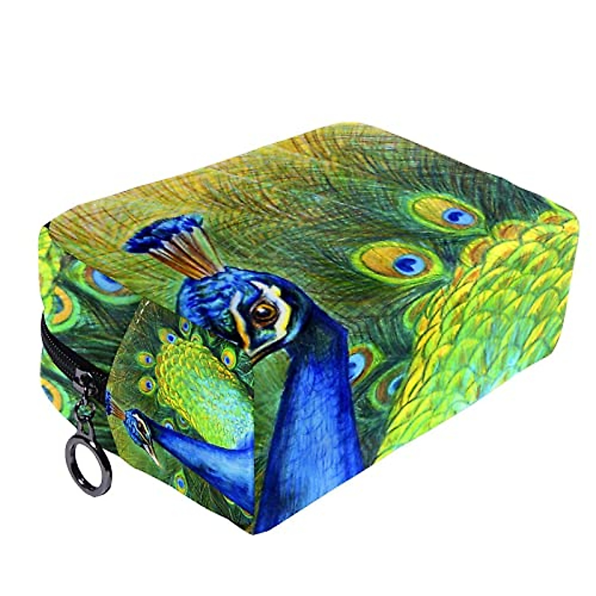 TBOUOBT Cosmetic Travel Bags, Makeup Case, Makeup Bag for Toiletries, Animal Peacock Green Feather