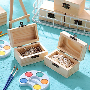 Thyle 48 Pcs Unfinished Small Wooden Box 3.54 x 1.97 x 2.17 Inch Mini Treasure Boxes Stash Wooden Box with Hinged Lid Locking Clasp for DIY Crafts Party Projects