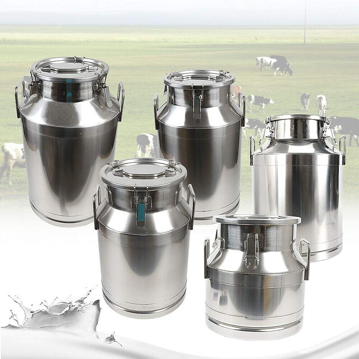 20L/5.25Gallon Stainless Steel Milk Can - Heavy Duty Milk Jug Milk Bucket Wine Pail Bucket Bottle SS liquid Container Storage W/Independent Embedded Silicone Sealed Lid Easy to Open and Use