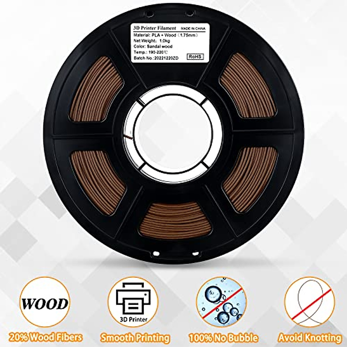 2 Pieces PLA 3D Printer Filament Wood Filament 1.75mm Sandalwood PLA Filament 3D Printing Filament Dark Wood Filament Bundle with 30% Real Wood Fiber, 2kg/ 4.4lbs
