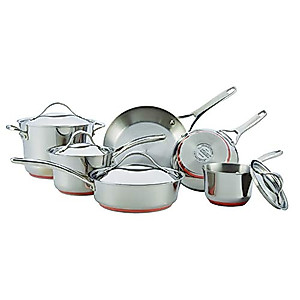 Anolon Nouvelle Stainless Steel Cookware Pots and Pans Set, 10 Piece