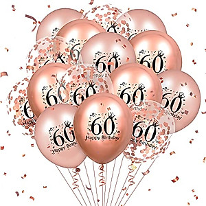 60th Birthday Balloons 18 Pcs Rose Gold Happy 60th Birthday Latex Balloons Confetti Balloons Rose Gold 60th Birthday Party Decorations for Women Men 60th Birthday Anniversary Decor Supplies 12 inch