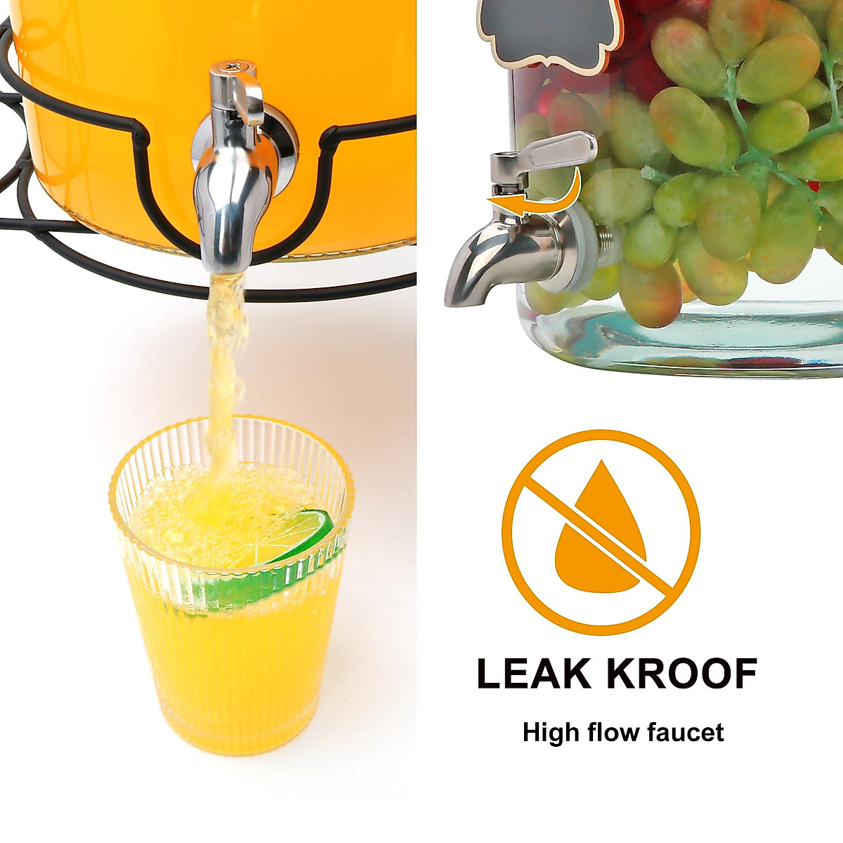 1-Gallon Drink Dispenser,Glass Drinking Dispenser with Glass Lid,Mason Drink Dispenser for Parties, Bar, Wedding, Homemade Juice, Laundry Detergent Dispenser,Picnics, Barbecues and Daily,2 pcs