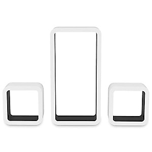 3 White-Black MDF Floating Wall Display Shelf Cubes Book/DVD Storage