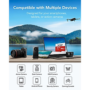 Lexar E-Series 256GB Micro SD Card, microSDXC UHS-I Flash Memory Card with Adapter, 100MB/s, C10, U3, A1, V30, Full HD, 4K UHD, High Speed TF Card