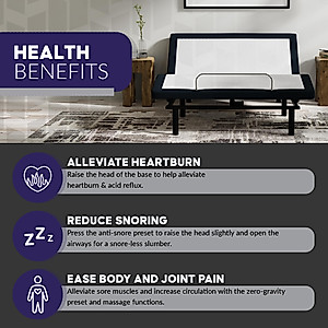 Blissful Nights e4 Queen Adjustable Bed Base Frame with Zero Gravity, Massage Motors, Anti-Snore, USB Charging, Nightlight, Wireless Remote, 10-Year Warranty, and No Tools Required Assembly