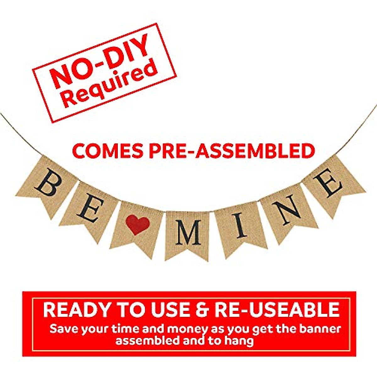 BE Mine Burlap Banner - NO DIY - Valentine's Day Decorations | Valentine's Day Banner | Be Mine Bunting Garland | Valentines Photo Props | Valentines Decor