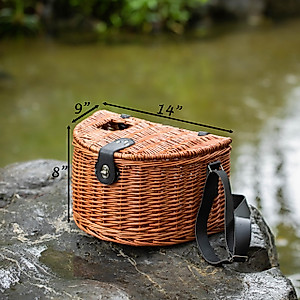Vintiquewise Wicker Fishing Creel with Faux Leather Shoulder Strap