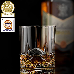 Whiskey Chilling Stones Gift Set - 6 Handcrafted Premium Granite Round Sipping Rocks - 2 Crystal Glass Tumblers - Hardwood Presentation & Storage Tray - Elegant Gold Foil Gift Box by R.O.C.K.S.