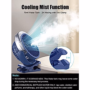 FRIZCOL Clip on Fan with Misting - 6000mAh Portable Fan with Light & Hook - Rechargeable Fan Battery Powered Up to 40 Hours Cooling & 2h Misting for Travel, Office, Desk